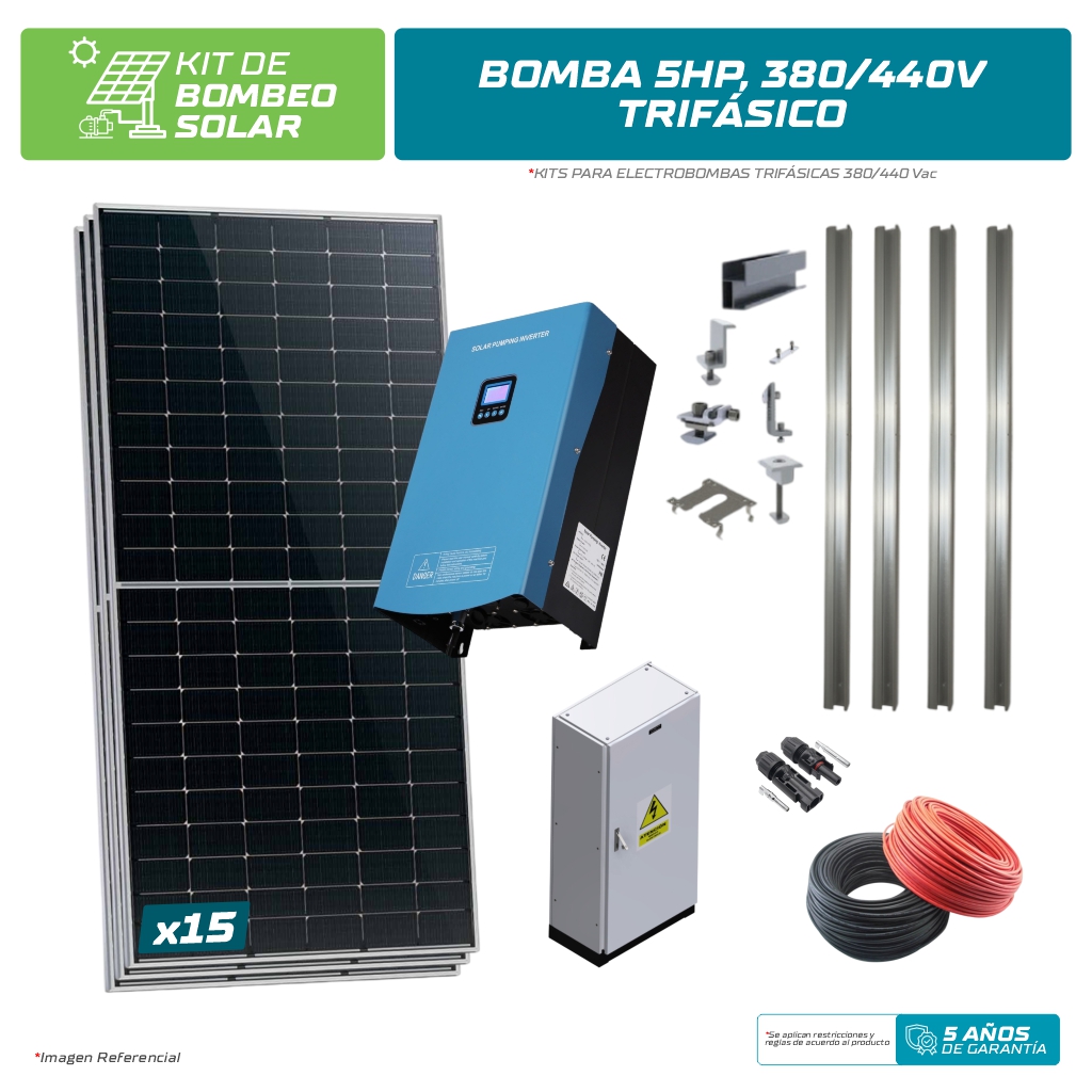 KIT BOMBEO SOLAR PARA BOMBA 5HP, 380/440Vac TRIFÁSICO | Termas Solares Perú
